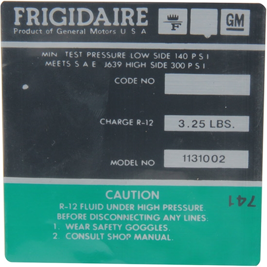 Jim Osborn DC0742 AC Compressor Frigidaire Green Label Decal, Camaro