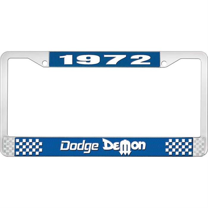 OER LF120272B 1972 Dodge Demon License Plate Frame, Blue/Chrome