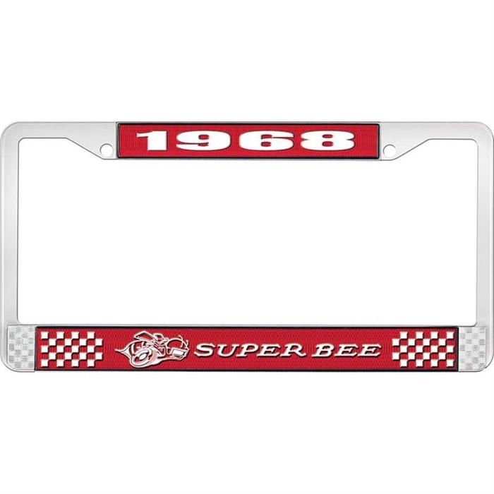 OER LF120668C 1968 Super Bee License Plate Frame, Red/Chrome