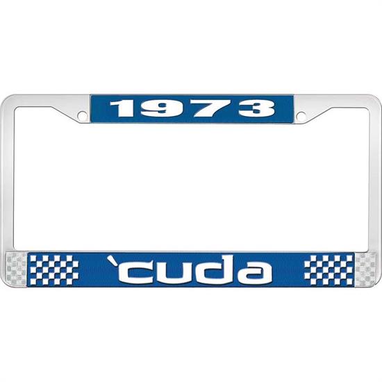 OER LF121373B 1973 'Cuda License Plate Frame, Blue/Chrome