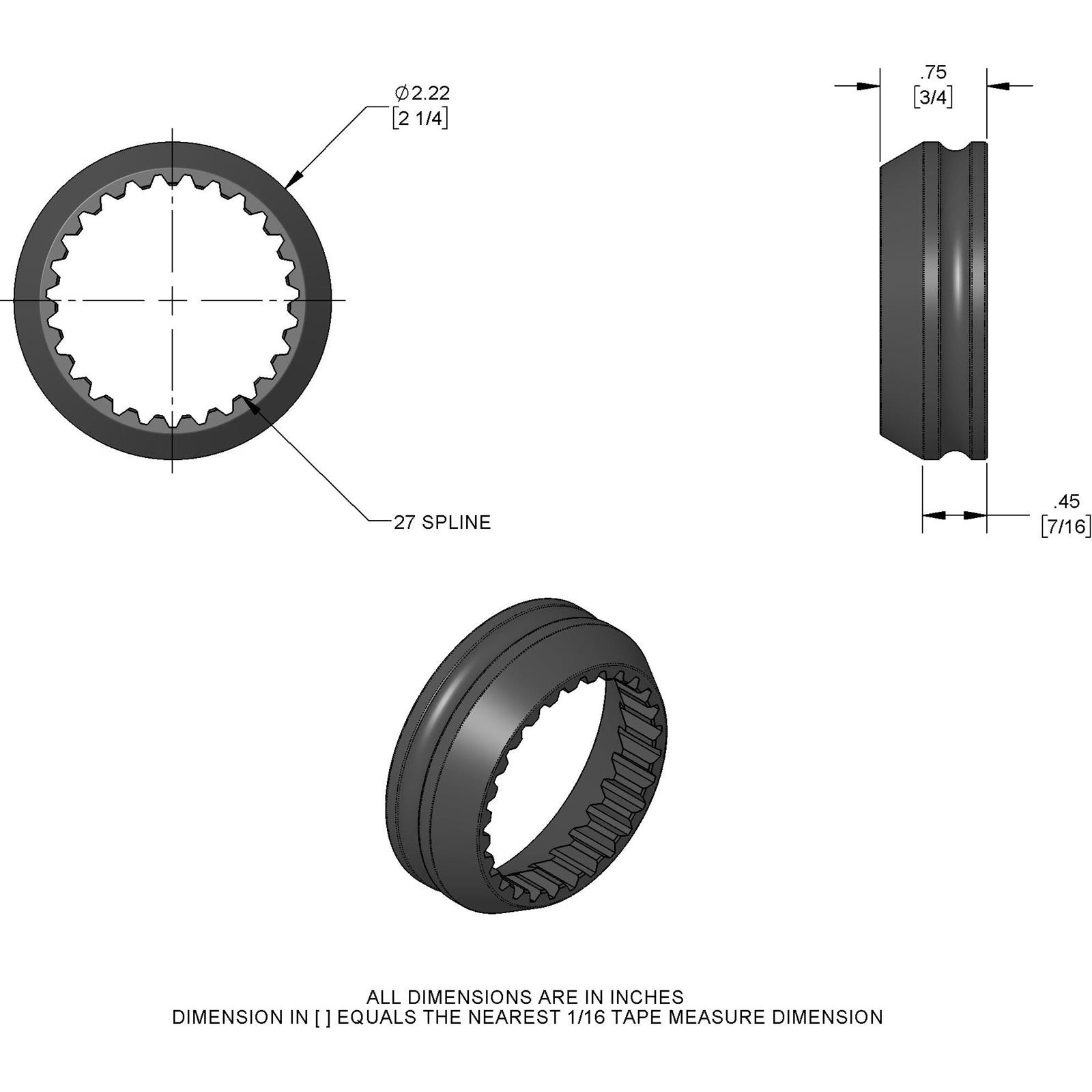 Cone Splined Axle Spacer, 1/2 Inch, Black