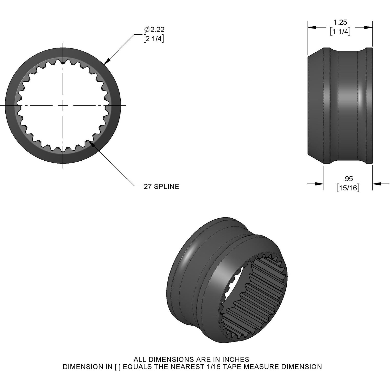 Splined Axle Spacer, 1 Inch, Black