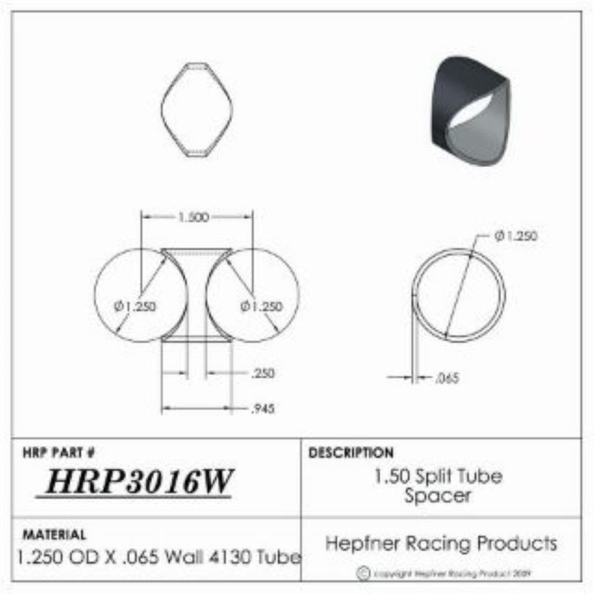HRP HRP3016W 4130 Micro Torsion 1.5" Split Tube Spacer