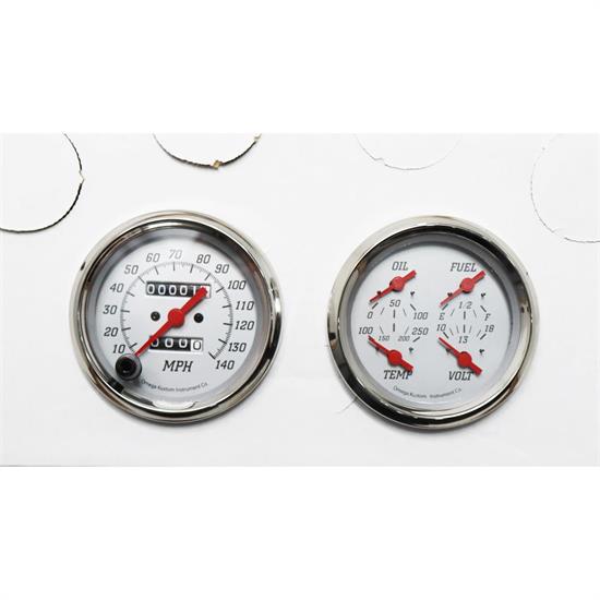 Omega Kustom Quad Gauge Set, Billet Silver, 3-3/8, Mechanical