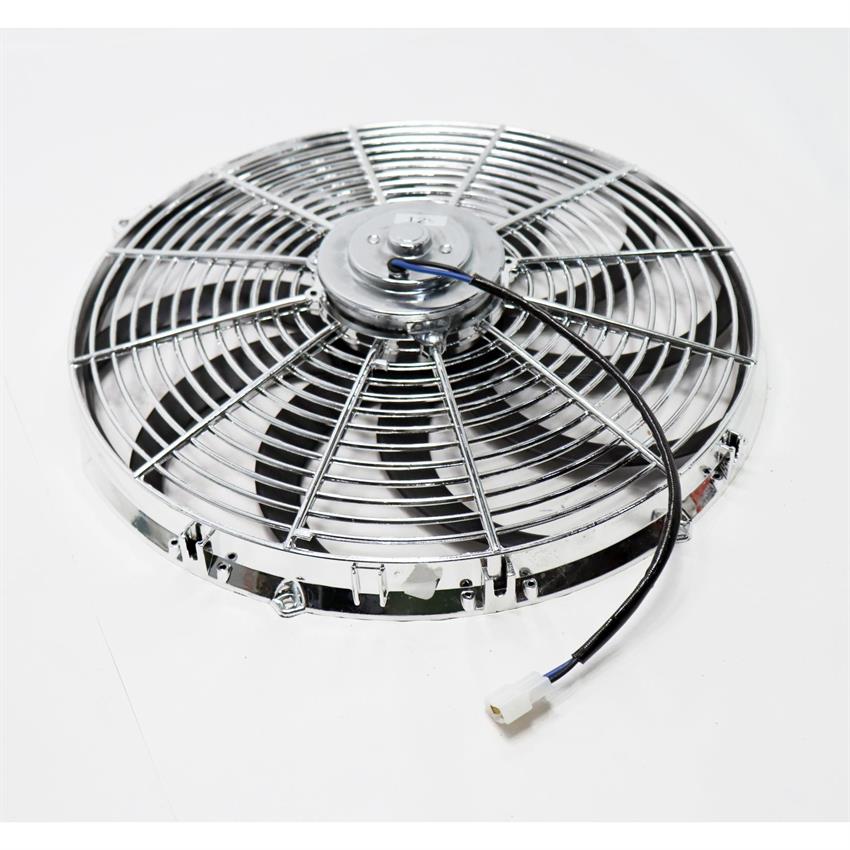 Chrome 16 Inch Curved Blade Electric Radiator Fan, Reversible