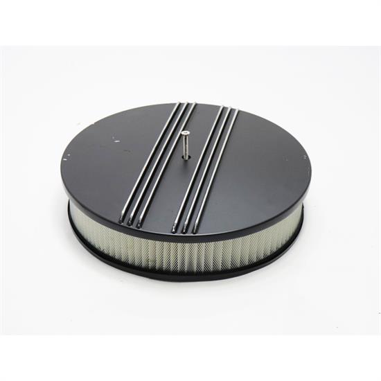 14 Inch Partial Finned Round Air Cleaner Set, Black Aluminum