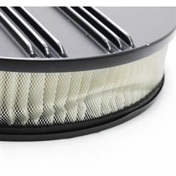 14 Inch Partial Finned Round Air Cleaner Set, Black Aluminum