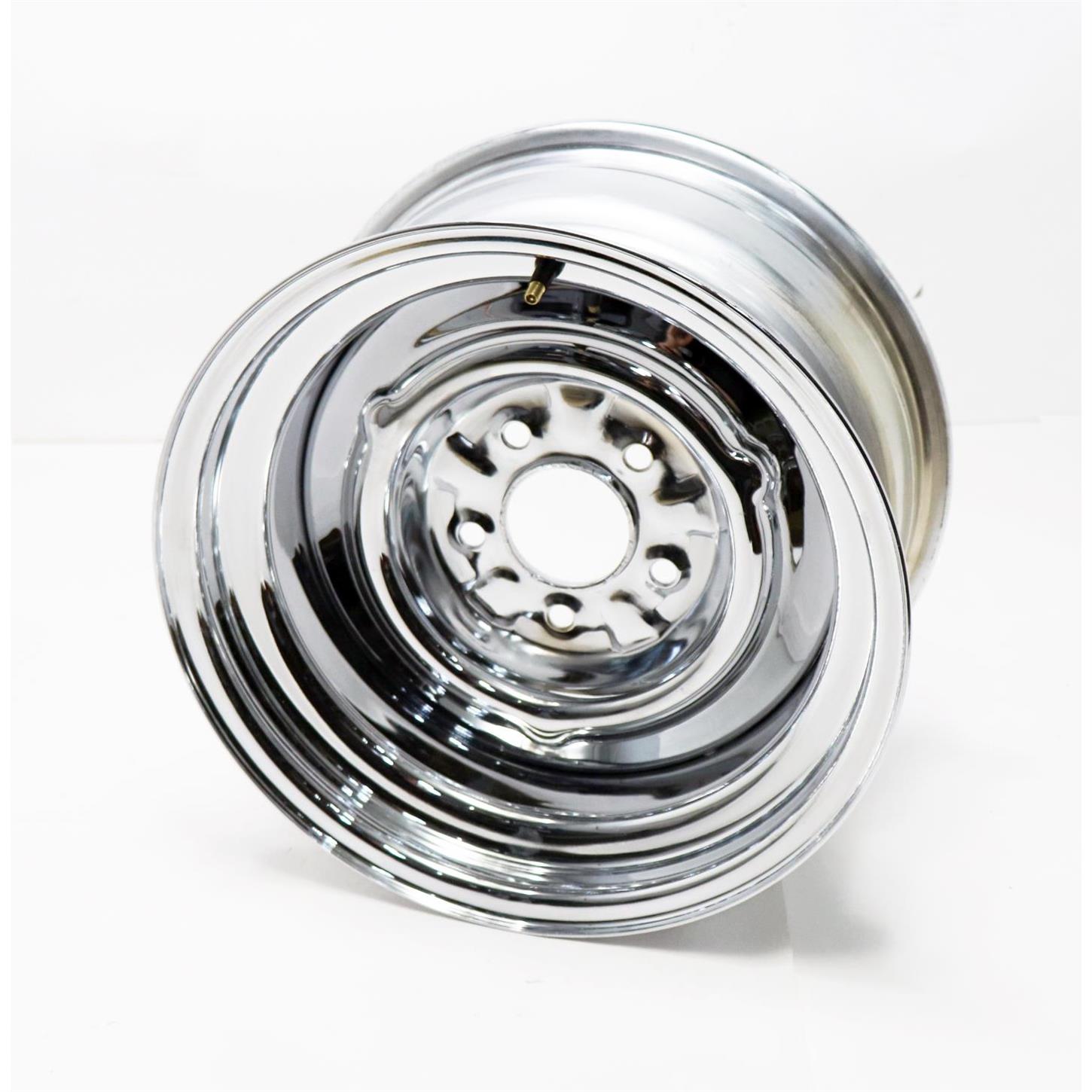 O/E Style Hot Rod Chrome Steel Wheel 15x8, 5 on 4.75, 4.25 BS