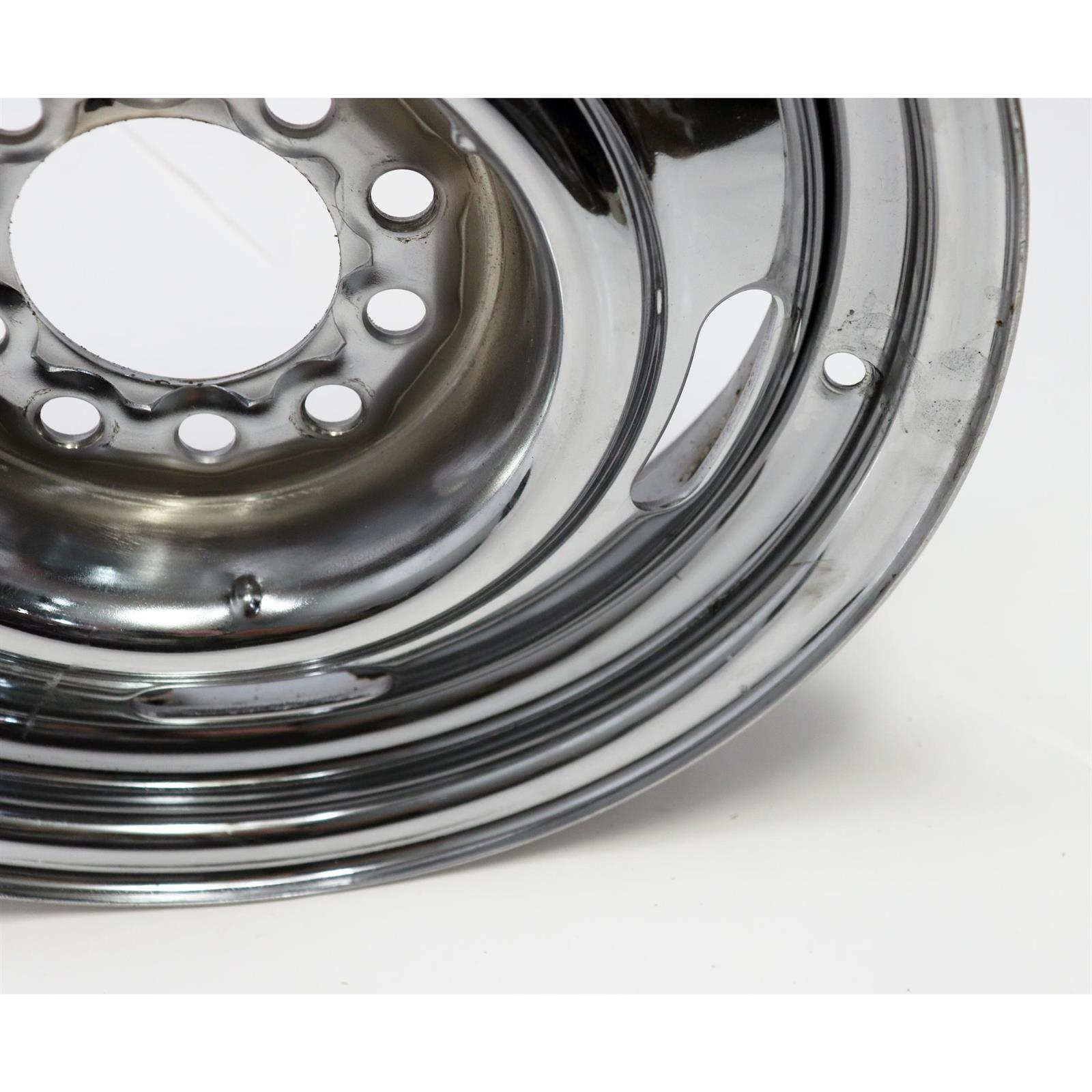 GM Dual Pattern Chrome 15x4 Rally Wheel, 4.5 Inch-4.75 Inch