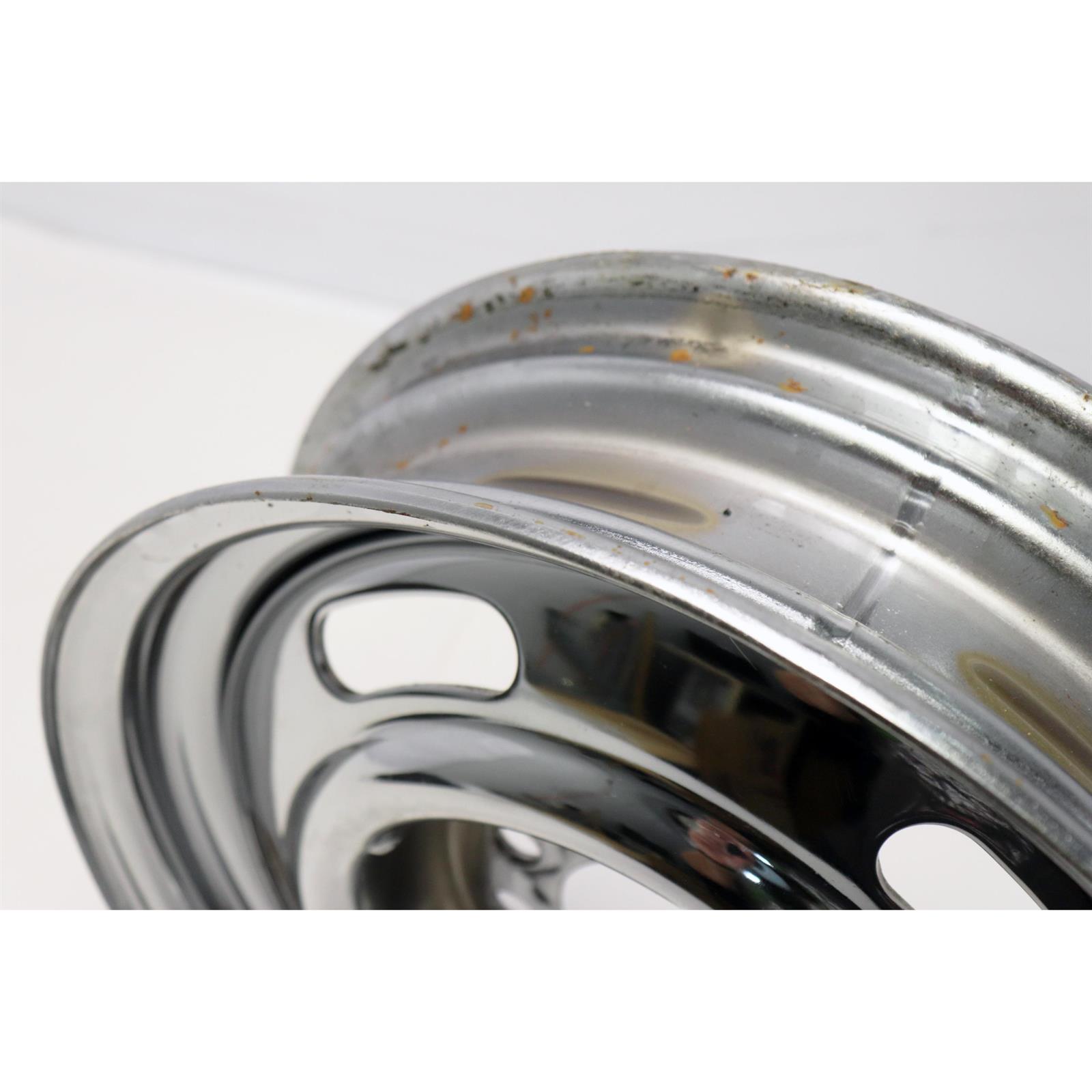 GM Dual Pattern Chrome 15x4 Rally Wheel, 4.5 Inch-4.75 Inch