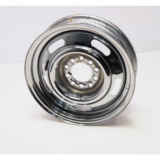 GM Dual Pattern Chrome 15x4 Rally Wheel, 4.5 Inch-4.75 Inch