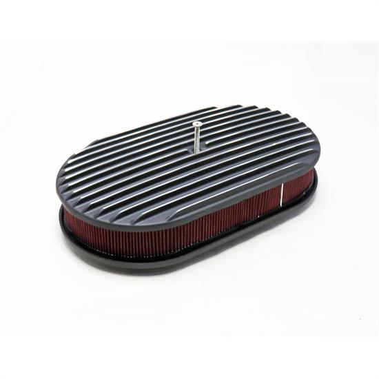 15 Inch Fully Finned Oval Air Cleaner Set w/ Paper Filter, Black