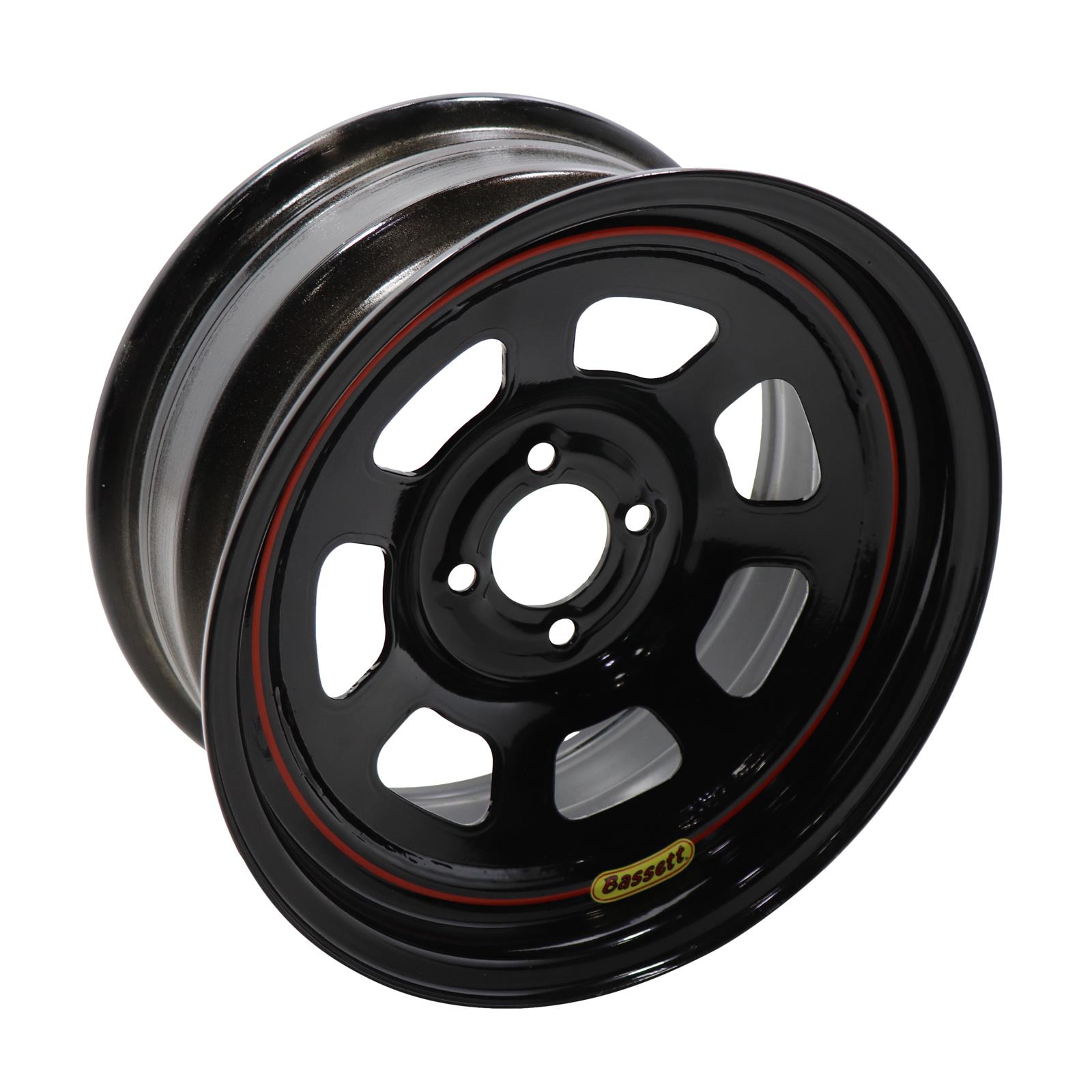 Bassett 57RP4 15X7 DOT D-Hole 4x4.25 4 Inch Backspace Black Wheel