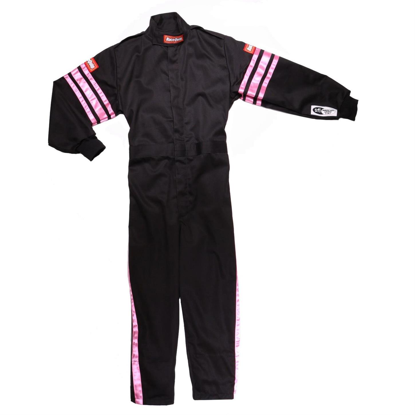 RaceQuip 1950896RQP Youth 1 Piece Racing Suit, Black/Pink, XL