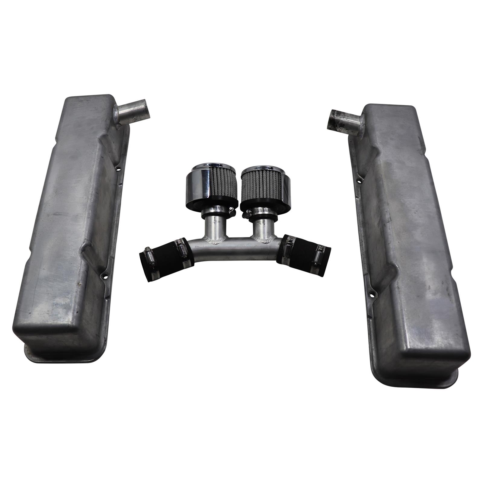 Speedway S/B Chevy Aluminum Valve Covers w/ Crossover Breather Tu