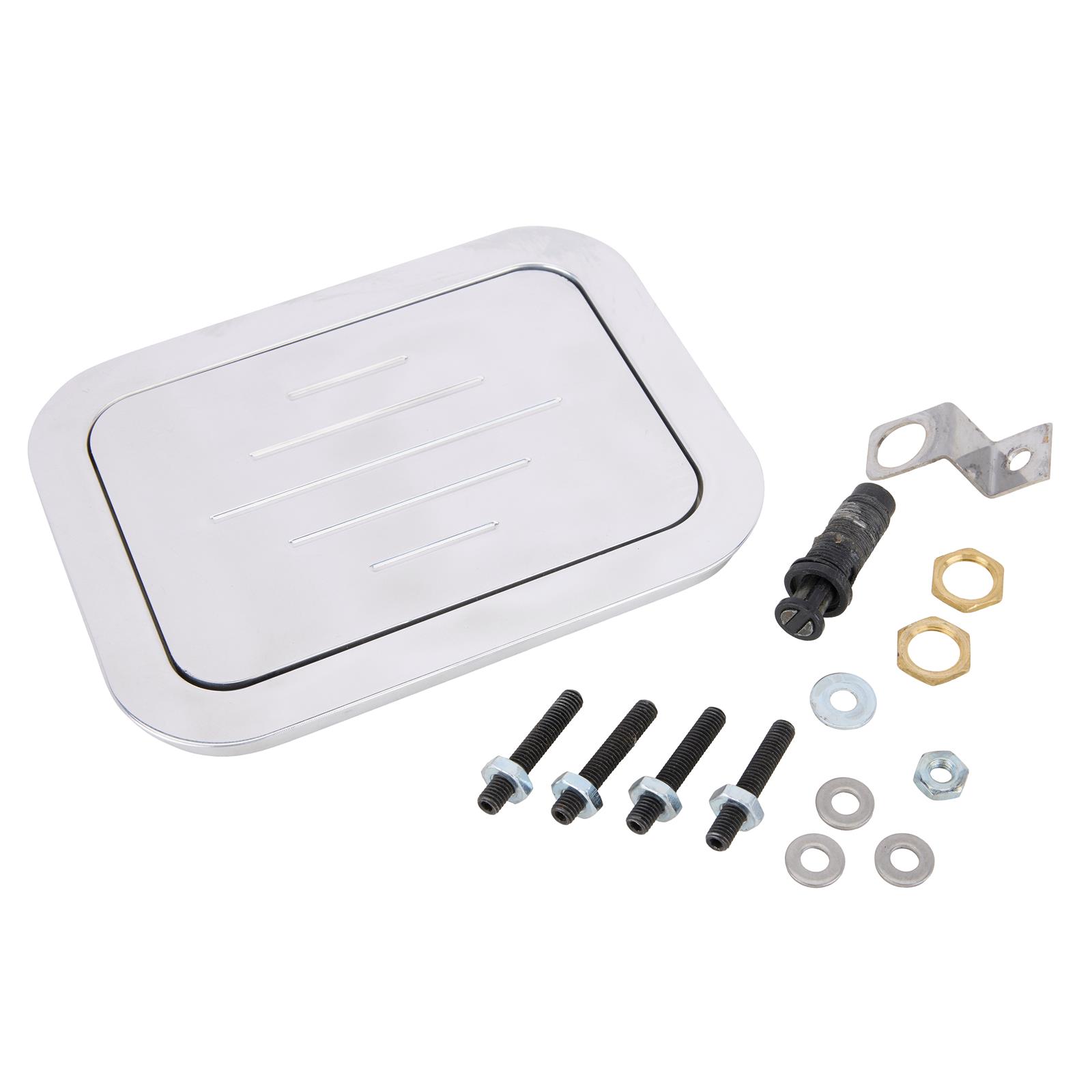 Speedway Polished Billet Aluminum Rectangular Fuel Fill Filler Do