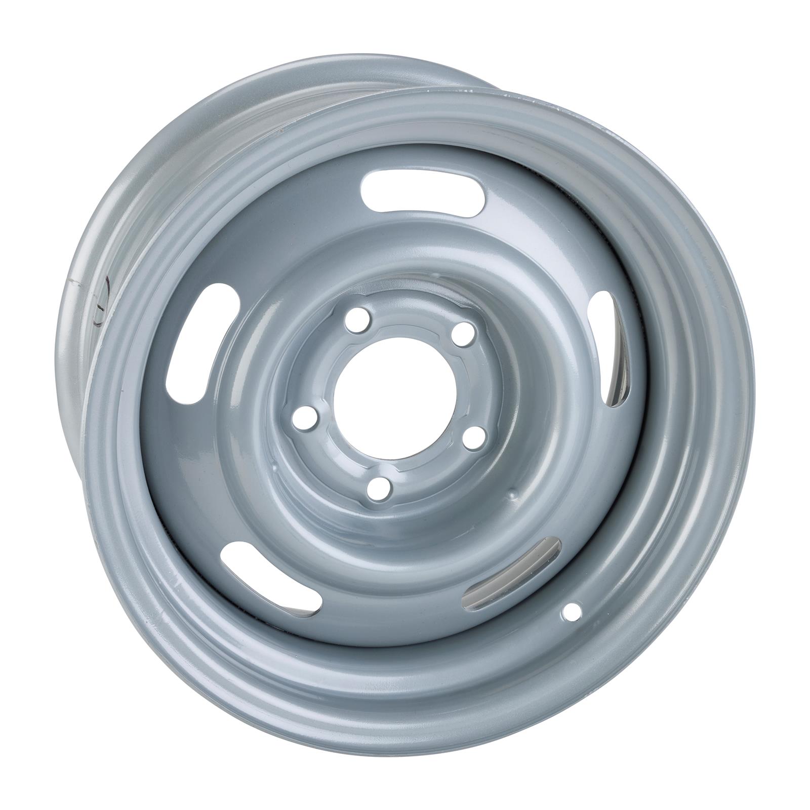 Speedway GM Style 15x7 In Rally Wheel, 5 on 4.75 Inch BP, Silver