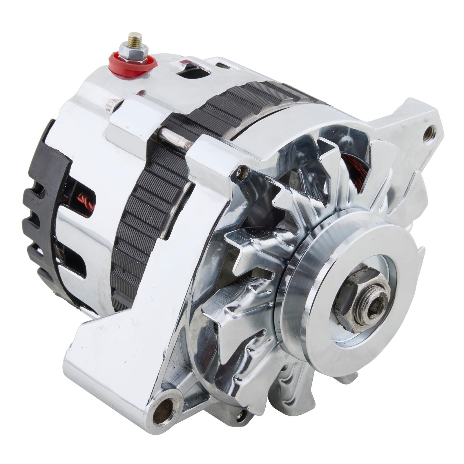 GM CS-130 Style 220 Amp Alternator, V-Belt Pulley, Chrome