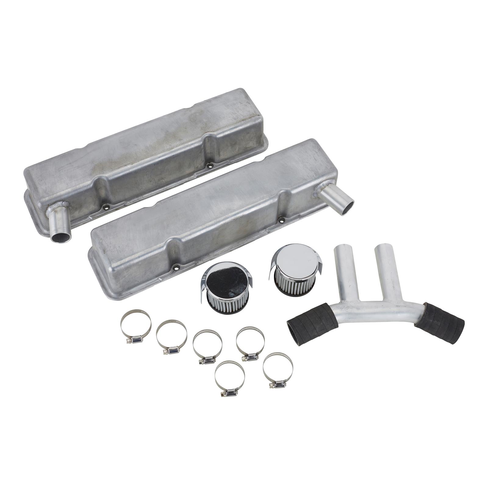 Speedway S/B Chevy Aluminum Valve Covers w/ Crossover Breather Tu