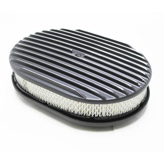 12 Inch Fully Finned Oval Air Cleaner Set w/ Paper Filter, Black